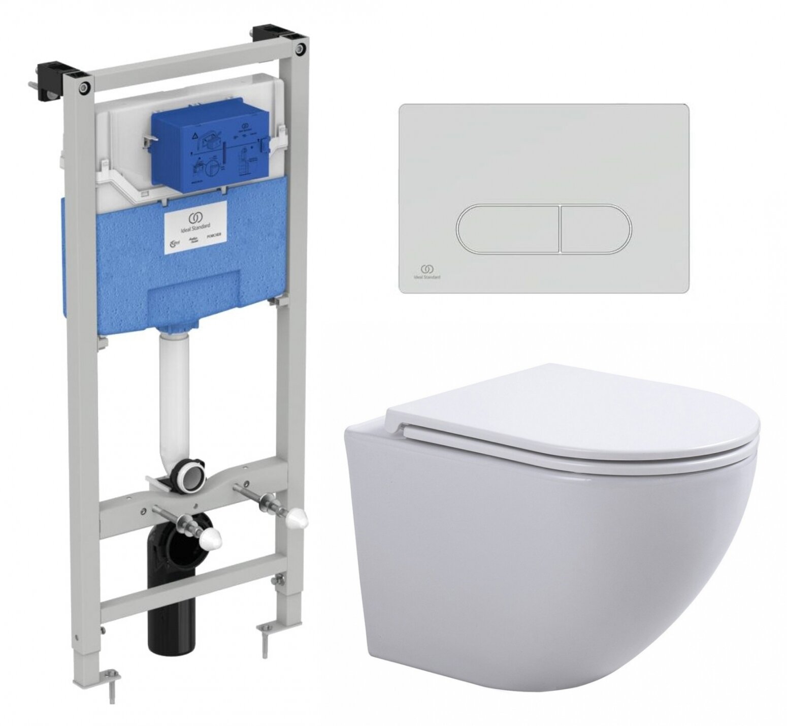 Комплект 3 в 1 инсталляция Ideal Standard + Подвесной унитаз SinteSi EVI + кнопка хром