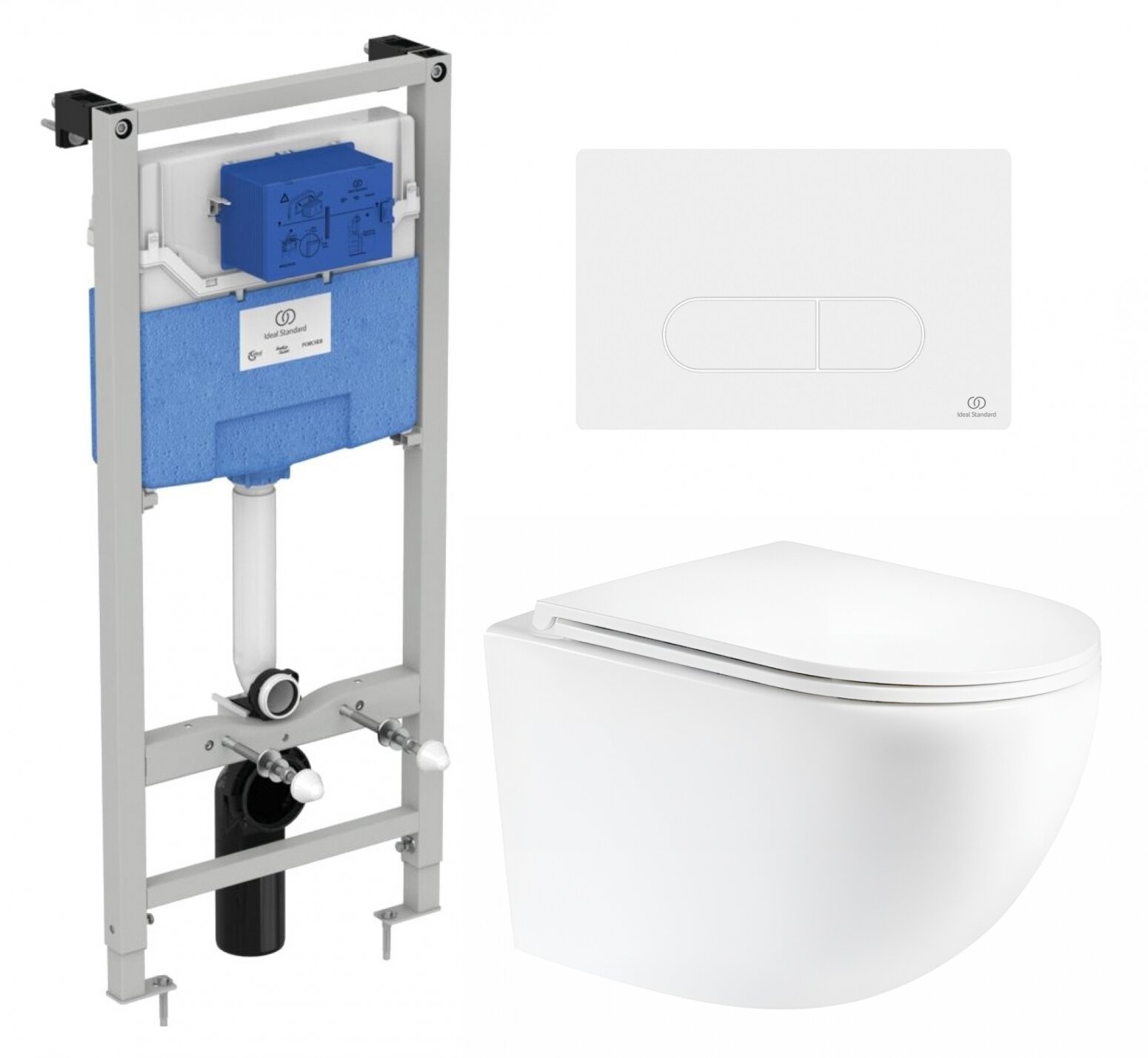 Комплект 3 в 1 инсталляция Ideal Standard + Унитаз подвесной Enio Unico Tornado 1.0 EN2105073 + кнопка белая