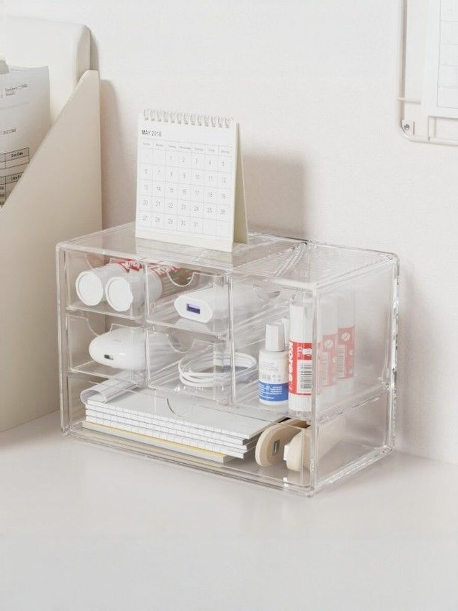 Комодик для косметики и мелочей акриловый прозрачный с выдвижными ящиками большой