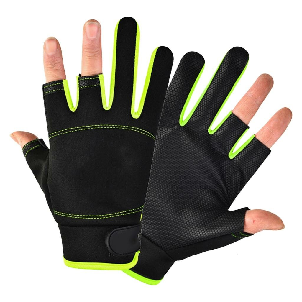 Перчатки рыболовные противоскользящие ветрозащитные дышащие трехпалые для взрослых, зеленые зубы