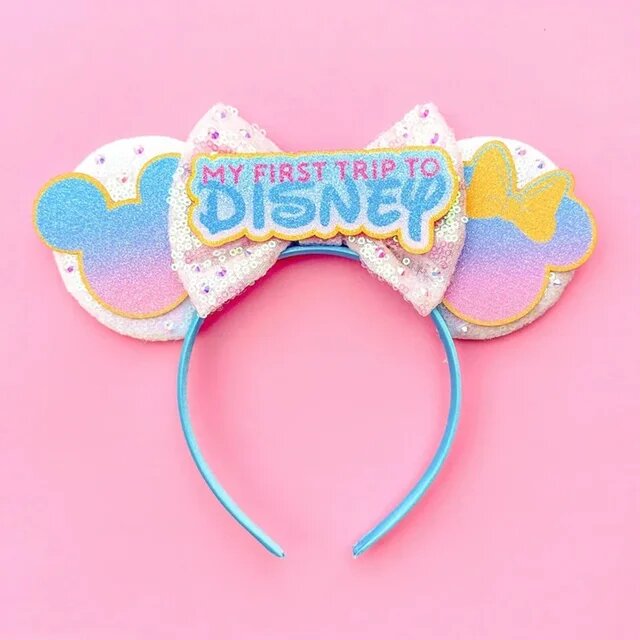 Повязка на голову Disney с белыми жемчужинами и ушками Микки Мауса, женское красочное украшение для волос из мягкого хлопка с бантиком, повязка на голову для девочки с Минни Маус, детский подарок.