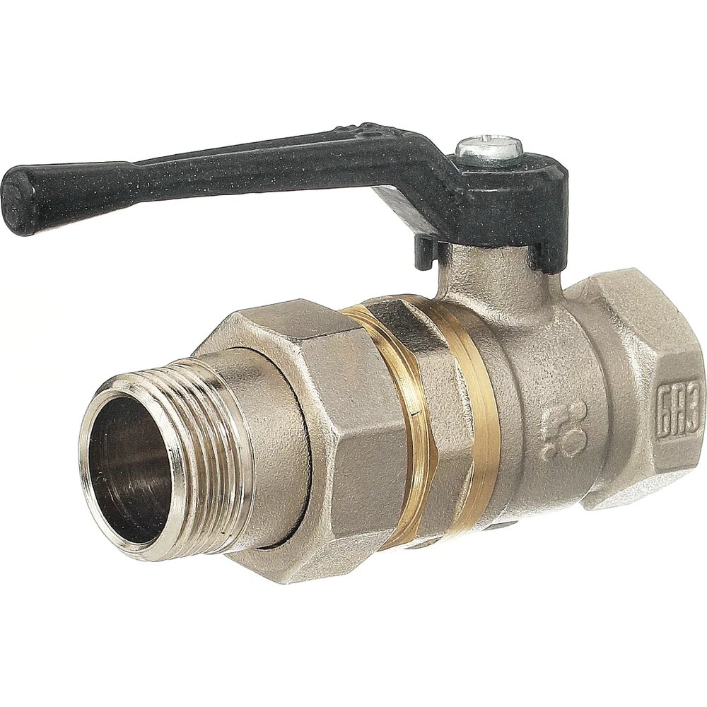 Шаровой кран БАЗ "американка" Ду32 А31 прямой рычаг никель PN40 серия Standart БАЗ. А. А31.0.32. НГ.40. Н