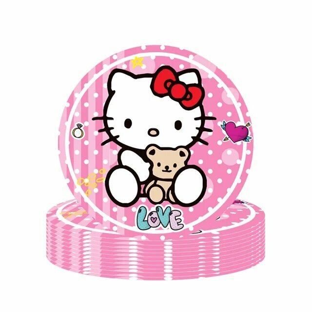 Фольгированные воздушные шары для украшения дня рождения в стиле Hello Kitty, товары для детских развлечений, одноразовая посуда, стаканчики, тарелки, салфетки.