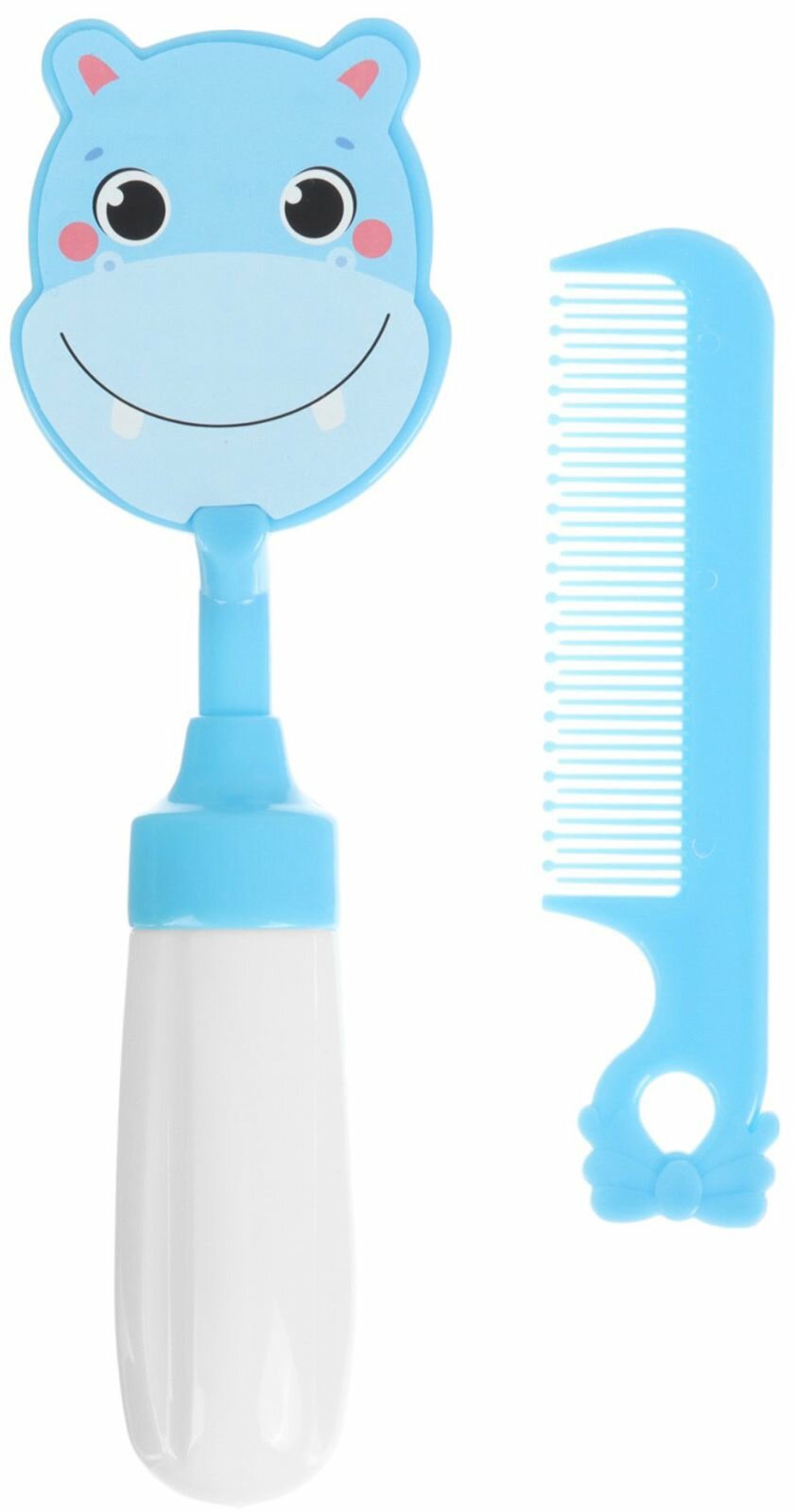 Набор детских расчесок "Бегемотик" из 2 штук для волос, детская массажная щётка с погремушкой и расческа-гребешок для новорожденных и малышей