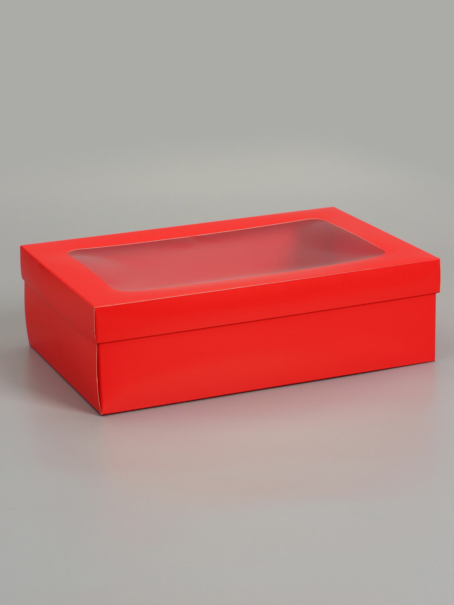 Коробка складная, крышка-дно "Красная", с окном 30x20x9 см, вид: жёсткие (крышка+дно), 5 шт.