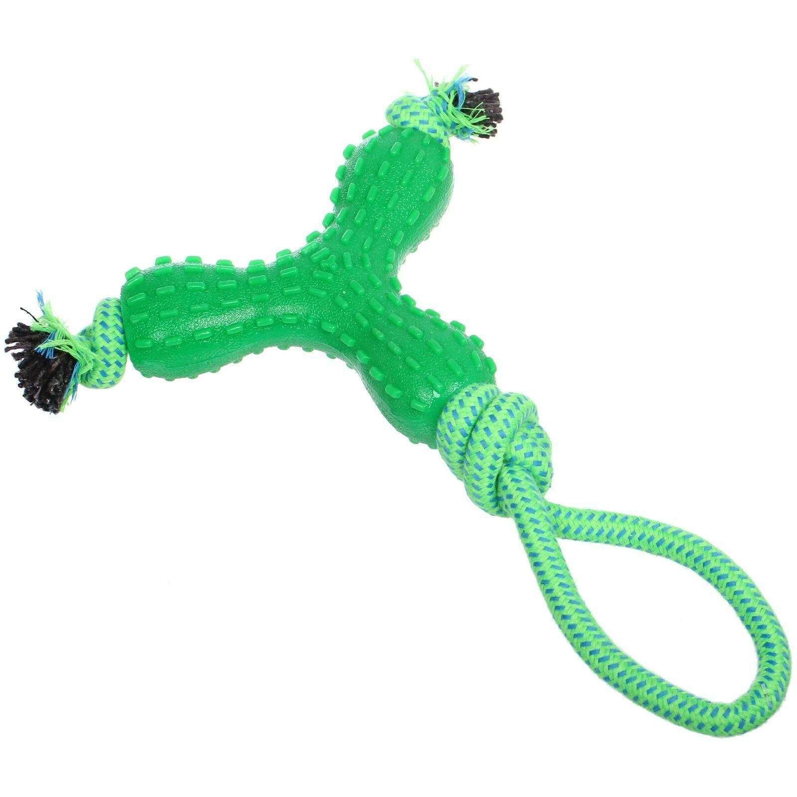 Игрушка-канат для собак КНР для крупных пород "Счастливый хвост!", цвет зеленый, 32х14х3 см, 145 гр