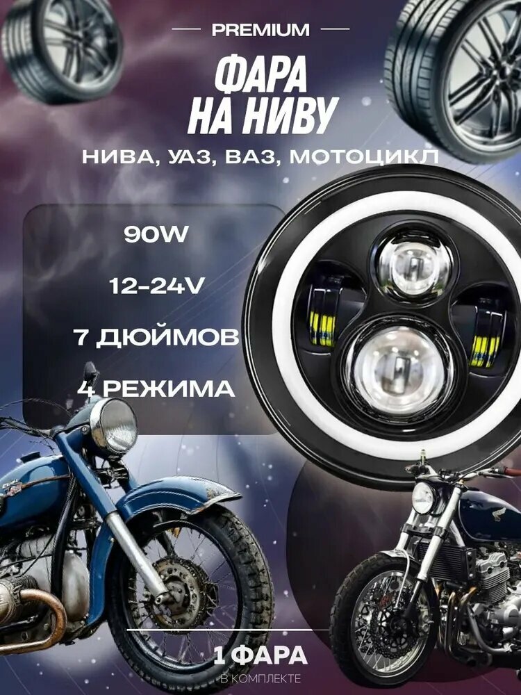 Светодиодная фара на мотоцикл Иж Урал и Альфа 90W