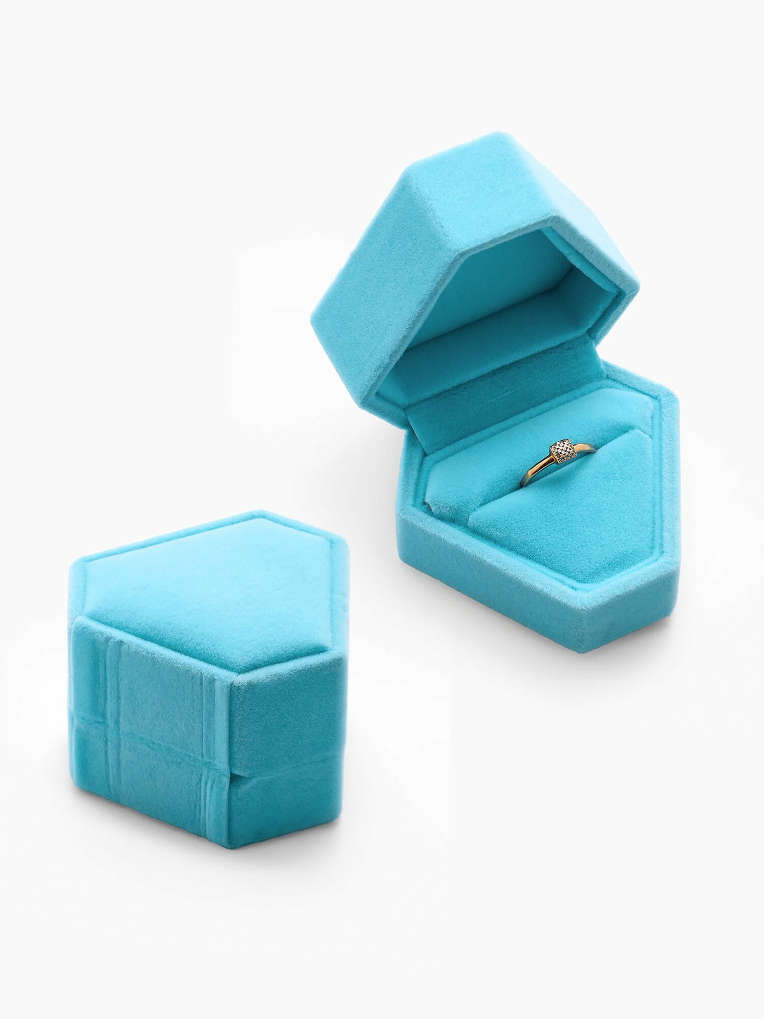 Футляр под серьги, кольцо "Кристалл", бархатный, 6.5x6 см, голубой