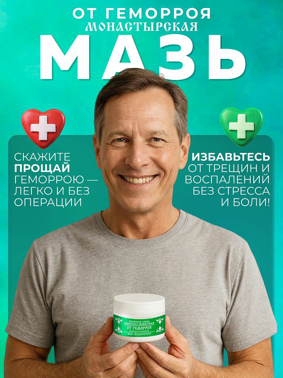 Мазь от геморроя монастырская противовоспалительная, заживляющая, с прополисом и календулой