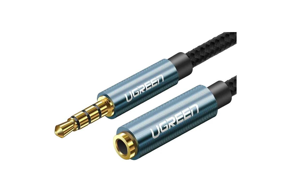 Аудио кабель Ugreen AV118 1.5 м черно-синий, Jack 3.5 (m) (прямой) - Jack 3.5mm (f)