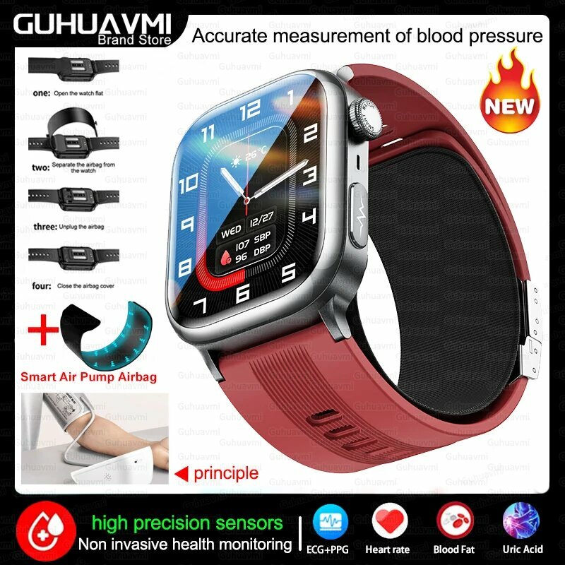 Смарт-часы GUHUAVMI Red с измерением давления и ECG+PPG