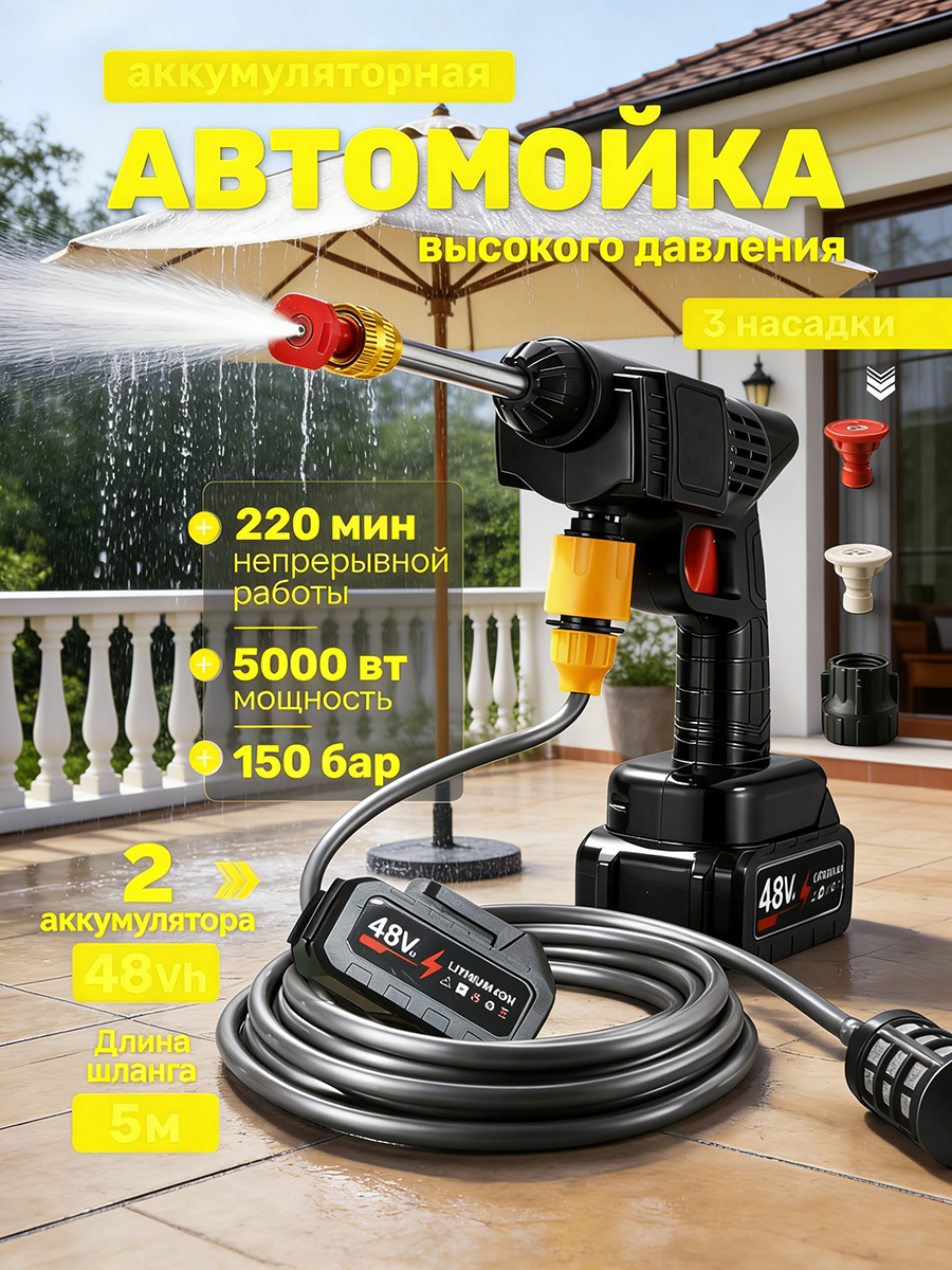 Аккумуляторная автомойка , высокого давления, для автомобиля, в кейсе 2 аккумулятора, минимойка с пистолетом