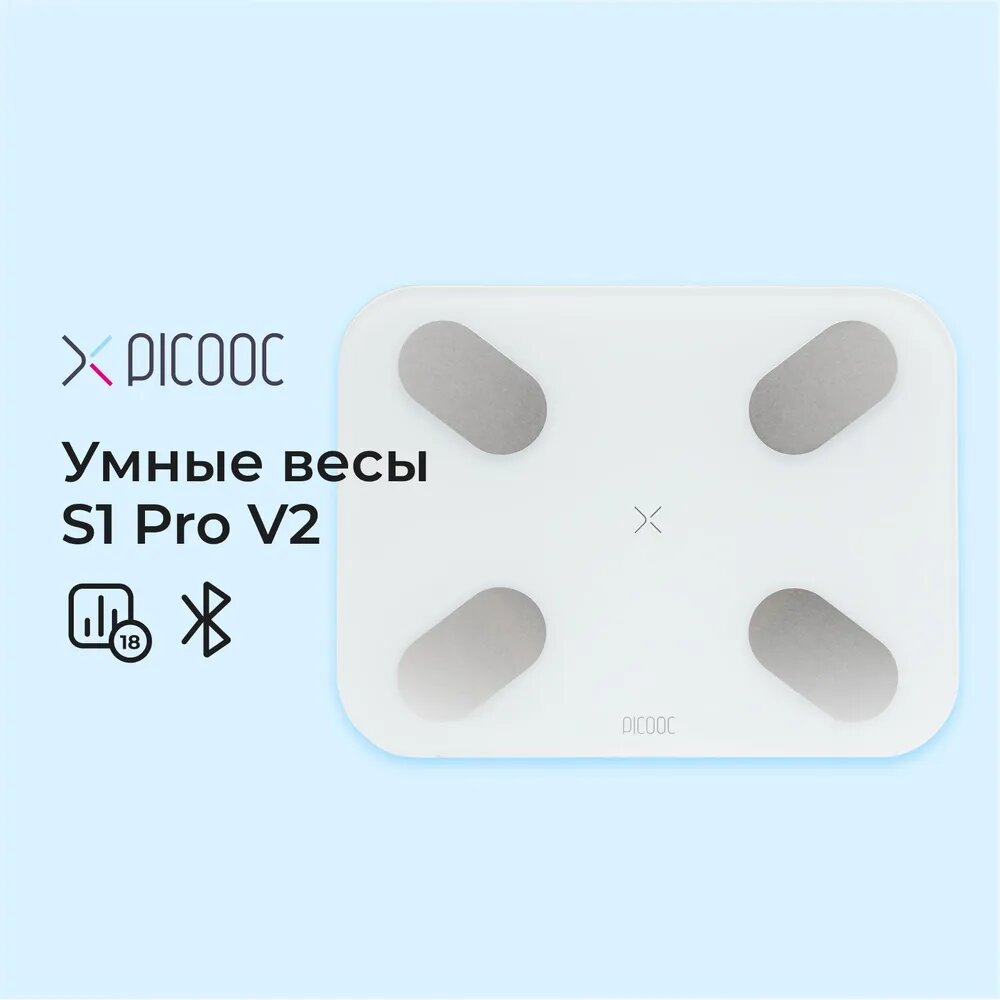Напольные весы Picooc S1 Pro V2, нагрузка 150 кг, точность 100 г, стекло