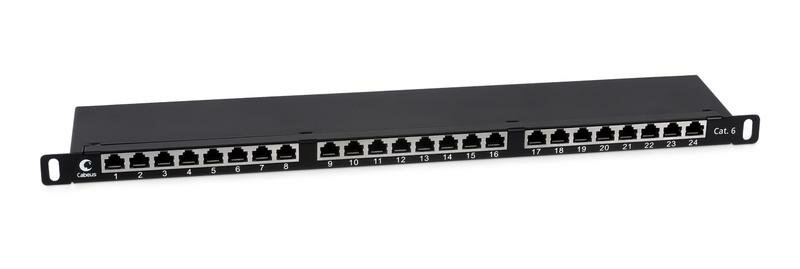 Патч-панель 19дюйм 0.5U 24 порта RJ45 кат.6 полностью экранир. Dual IDC высокой плотности Cabeus 9651c