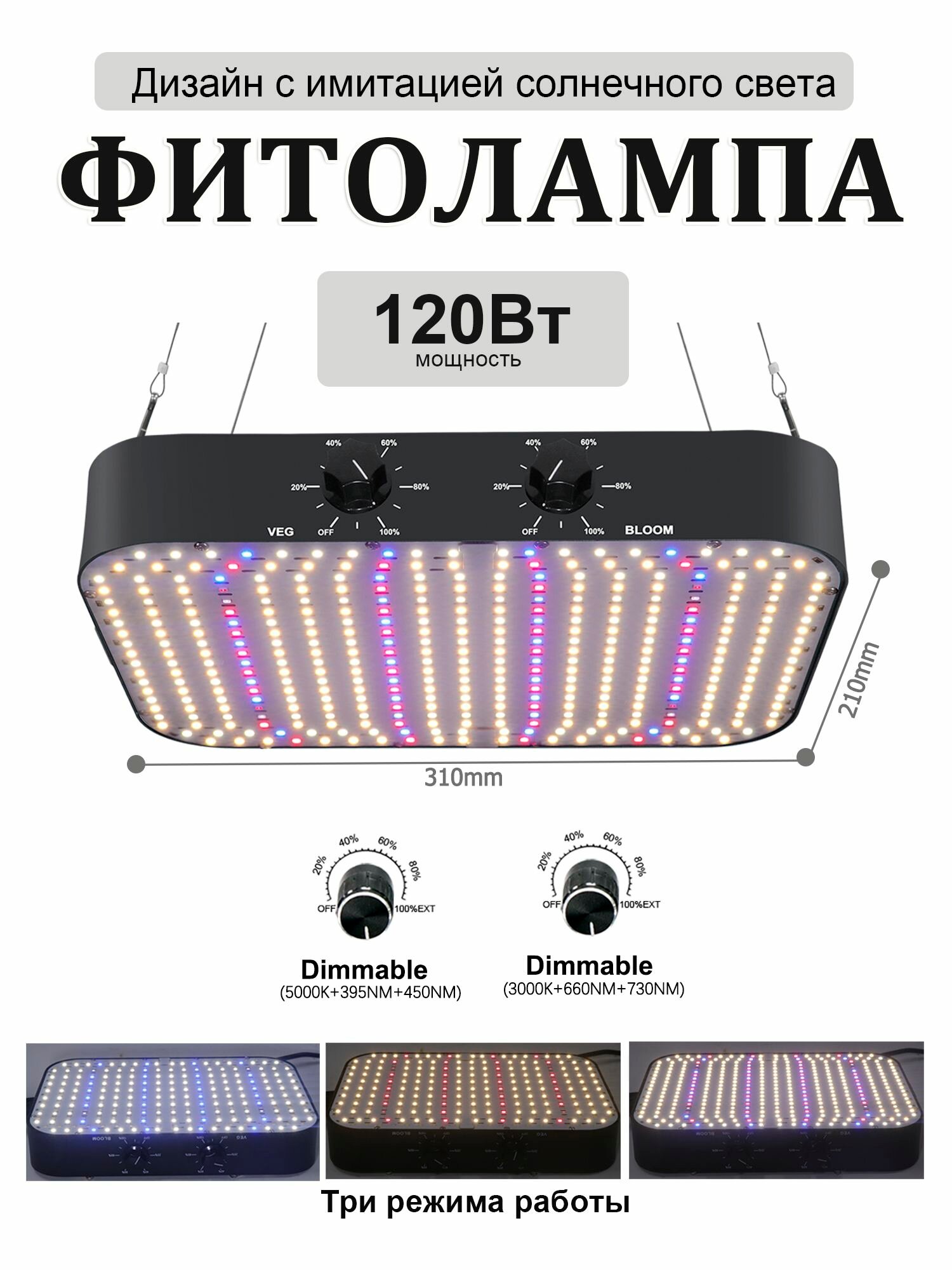 Фитолампа LM281B 120 вт, Лампа для растений полный спектр/квантум борд