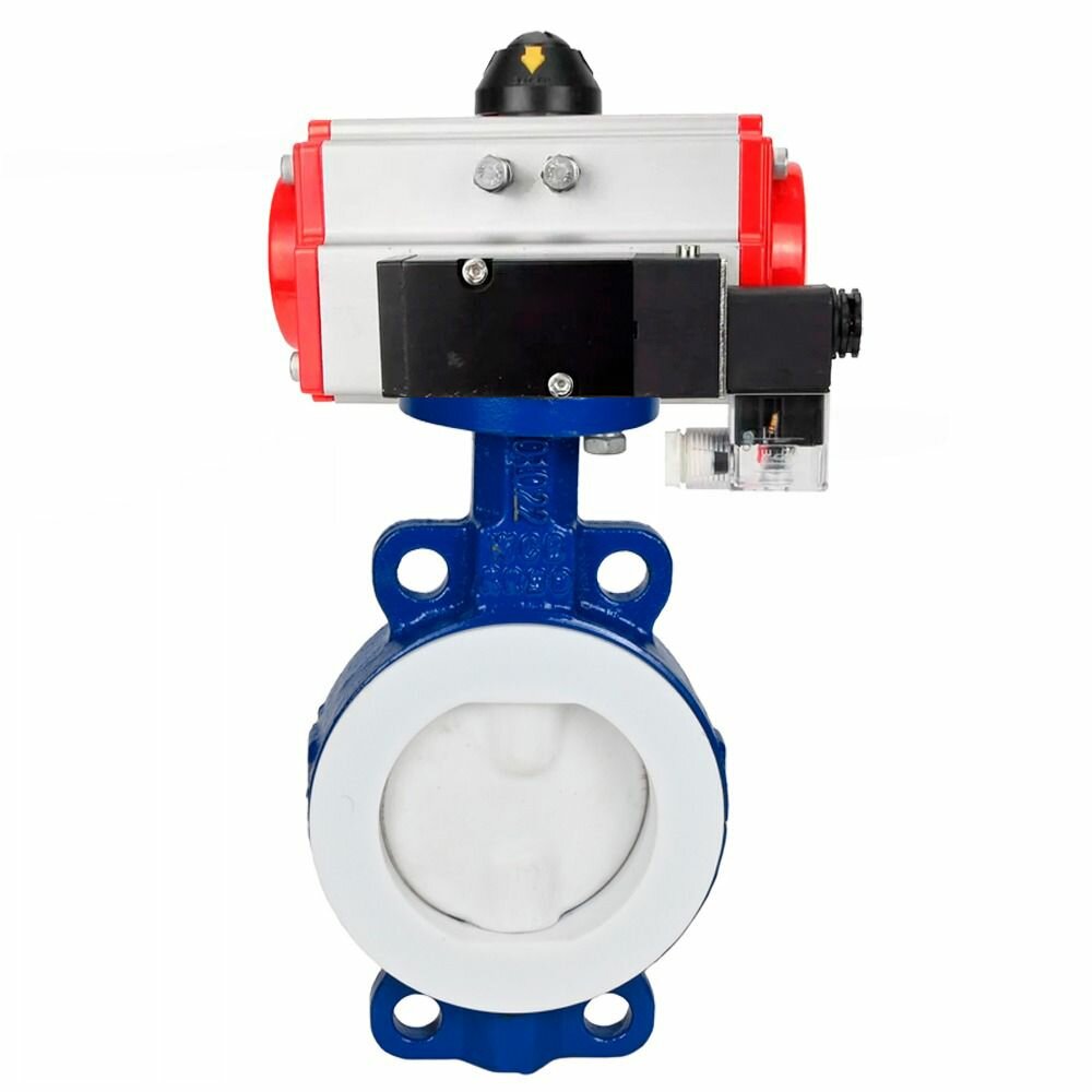 Затвор DN.ru WCB-WCB-PTFE-PTFE-Fb-H Ду100 Ру16 с пн. прив SA-130 и пн. расп PND2-220VAC