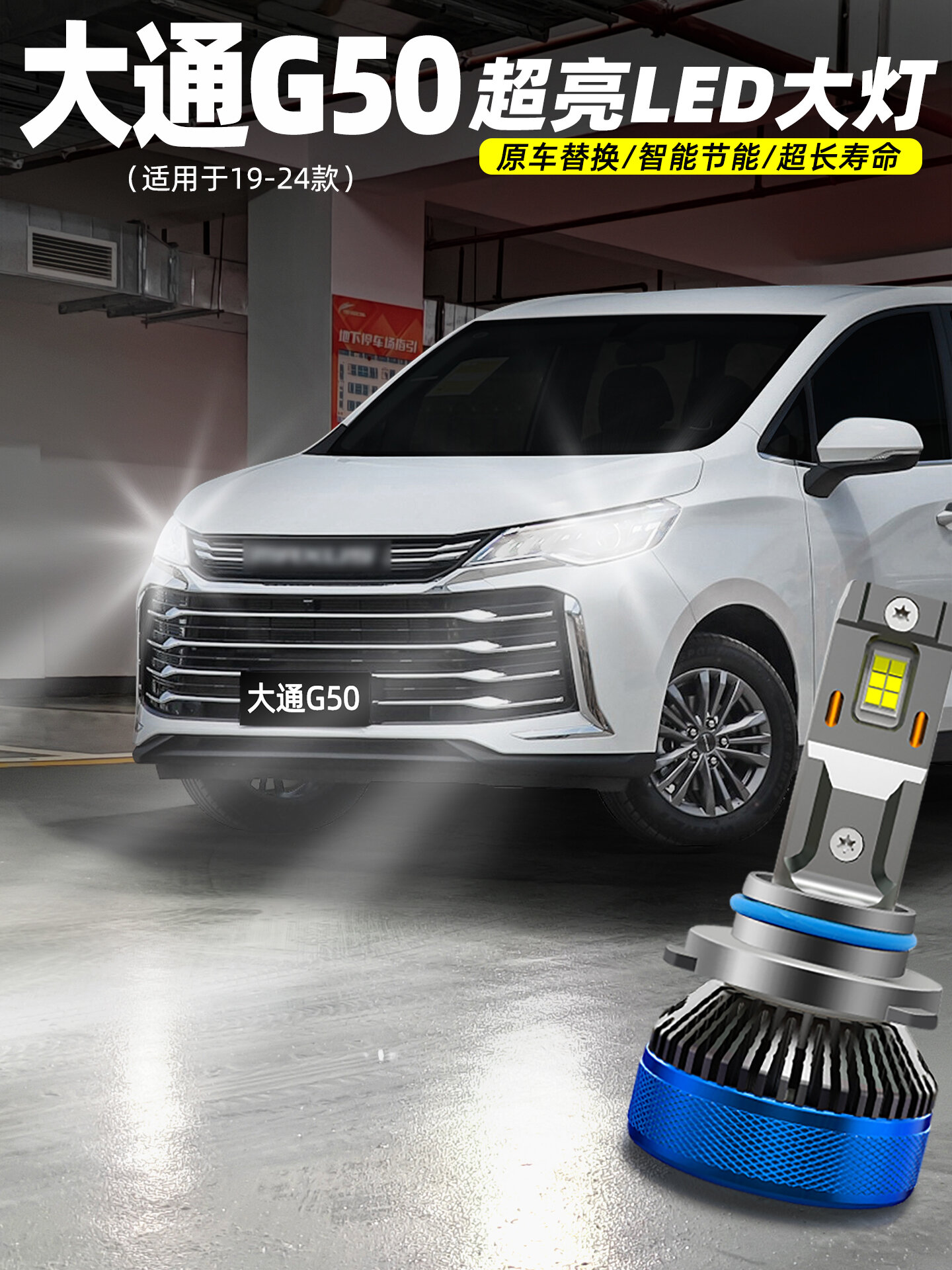Светодиодная фара с двойным лучом для передней оптики SAIC MAXUS G50 2019-2021 (лампа 9005) пара для замены