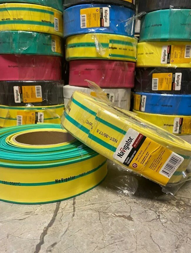 Термоусадка Жёлто-зелёный, термоусаживаемая трубка 35мм/17.5мм 25метр