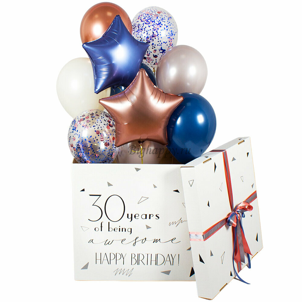 Коробка-сюрприз с шариками на день рождения "Happy B-Day"