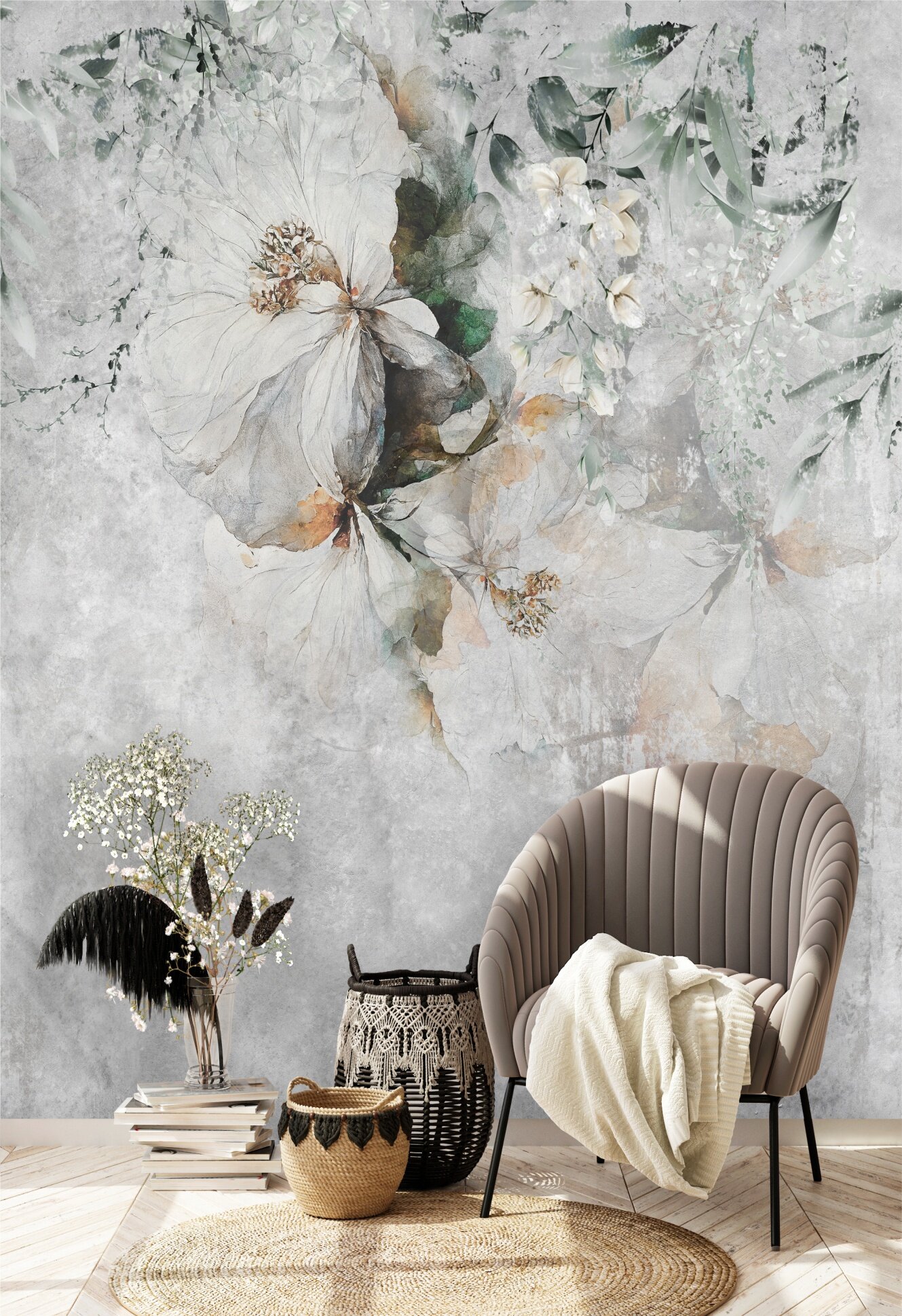 Фотообои "Крупный абстрактный цветок на сером фоне" 200*260 см