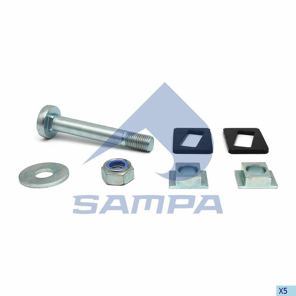 Р/к болта сайлентблока BPW М30х200 (болт, гайка, шайба, 2 пластины, 2 ползуна) 070.582 SAMPA