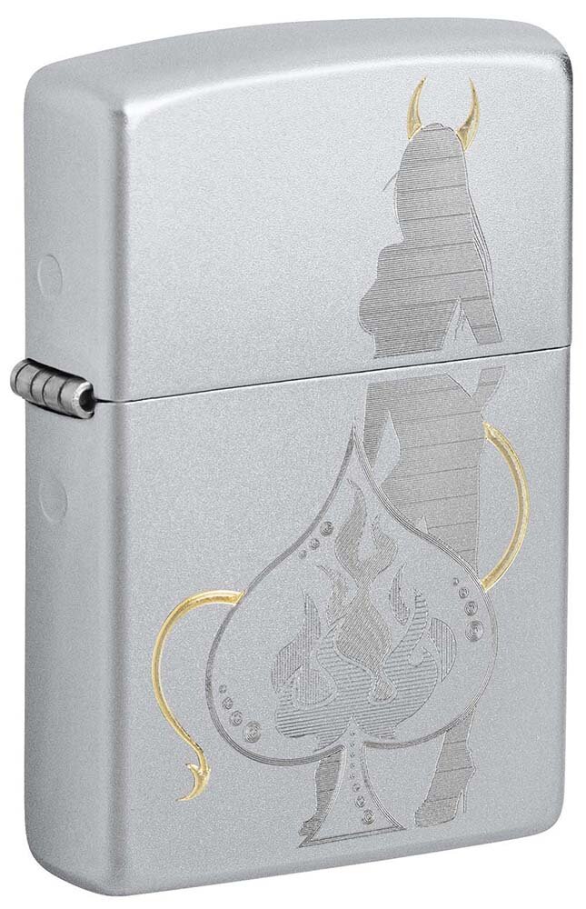 Оригинальная бензиновая зажигалка ZIPPO Classic 48658 Devilish Ace с покрытием Satin Chrome - Дьявольский туз, не заправленная