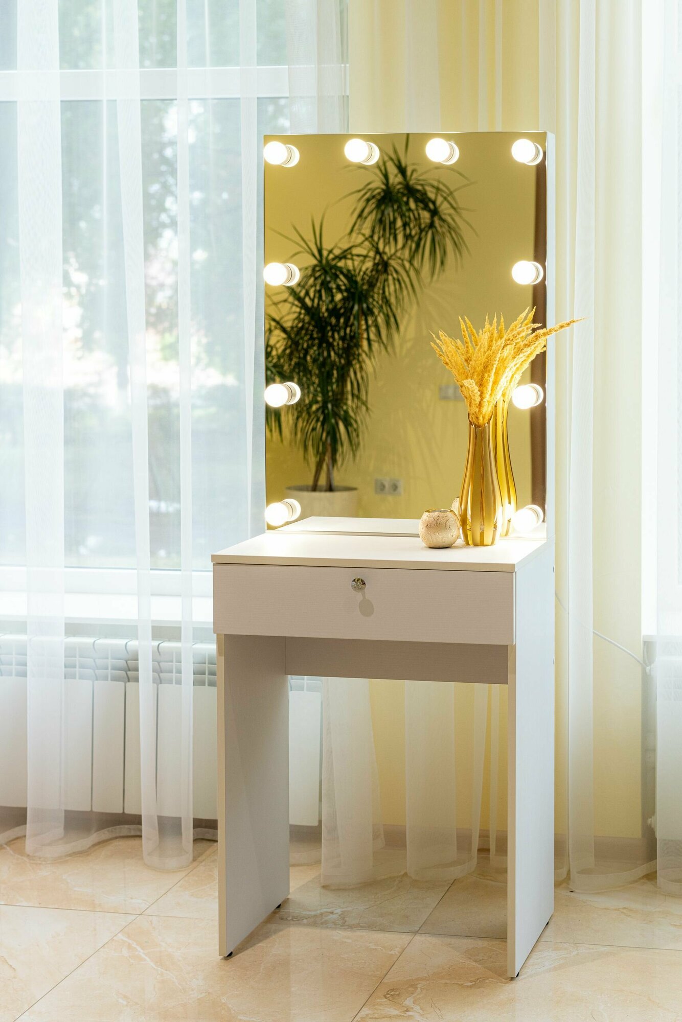 Туалетный столик "Мини/зеркало без рамы", 60x40x160 см, белый