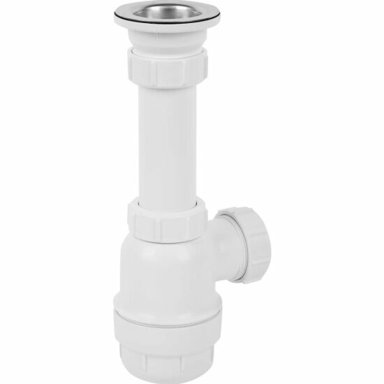 Сифон бутылочный Mcalpine MRSK2, 1 1/2" х 40 мм с вып. 70 мм, нержавеющая решетка, с пробкой, выход 40 мм