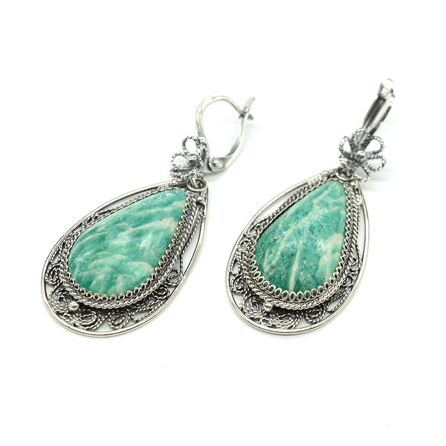 Серьги с подвесками, амазонит