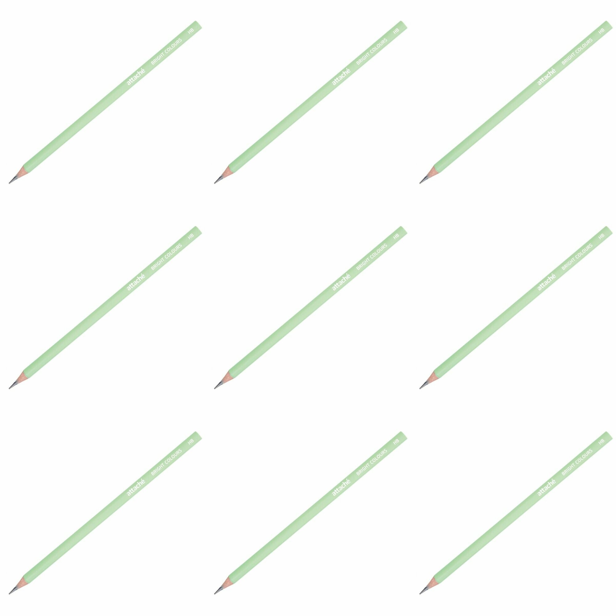 Attache Карандаш чернографитный Bright colors, HB, зеленый корпус, 9 шт