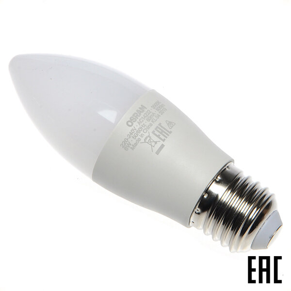 Лампа светодиодная "свеча" т/б свет 8Вт 10745 LEDSCLB75 230V FR E27 806Лм 3000К OSRAM (3 шт. в комплекте)