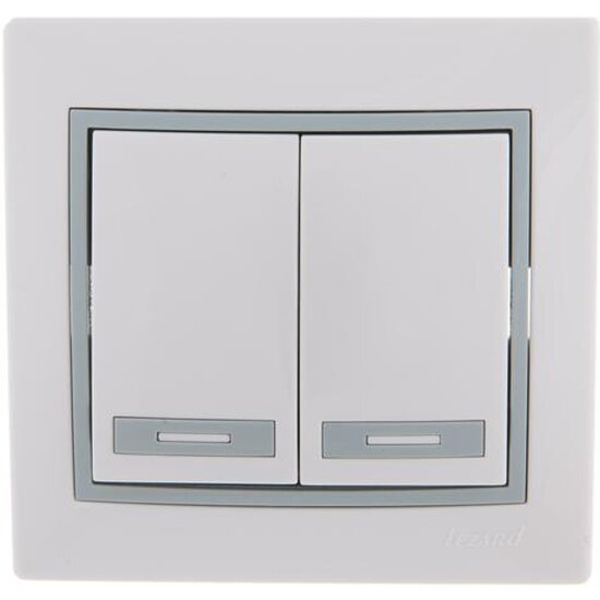 Выключатель Lezard 2-кл. СП Mira 10А IP20 с сер. вставкой бел, 701-0215-101