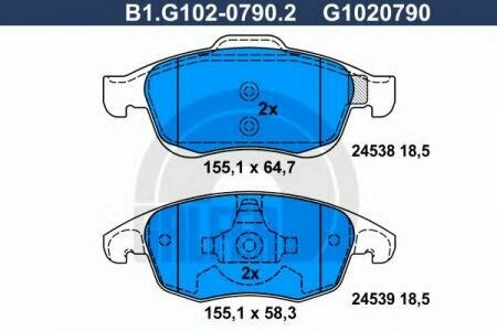 Колодки тормозные передние, B1G10207902 Galfer B1. G102-0790.2