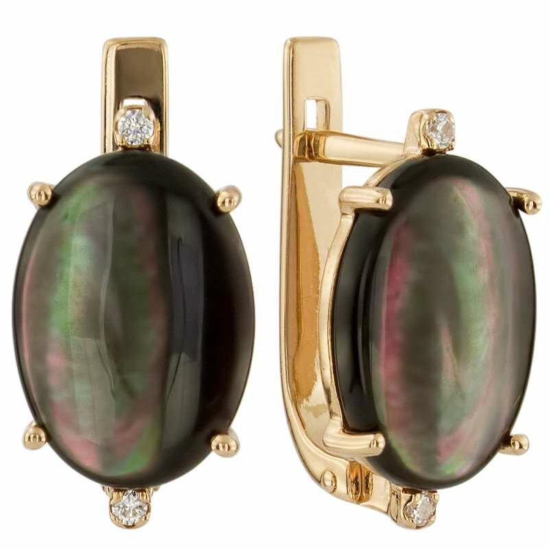 Серьги, красное золото, 585 проба, перламутр