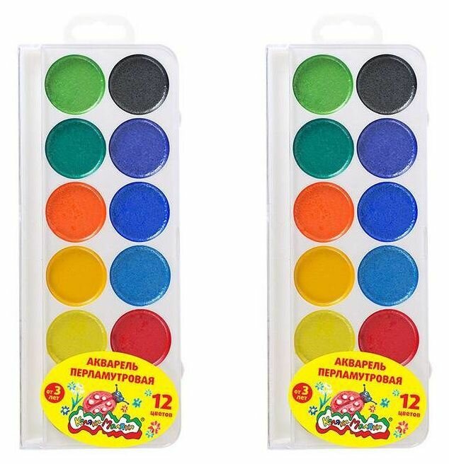 Каляка-Маляка Краска-акварель Перламутровая, 12 цветов, 2 шт