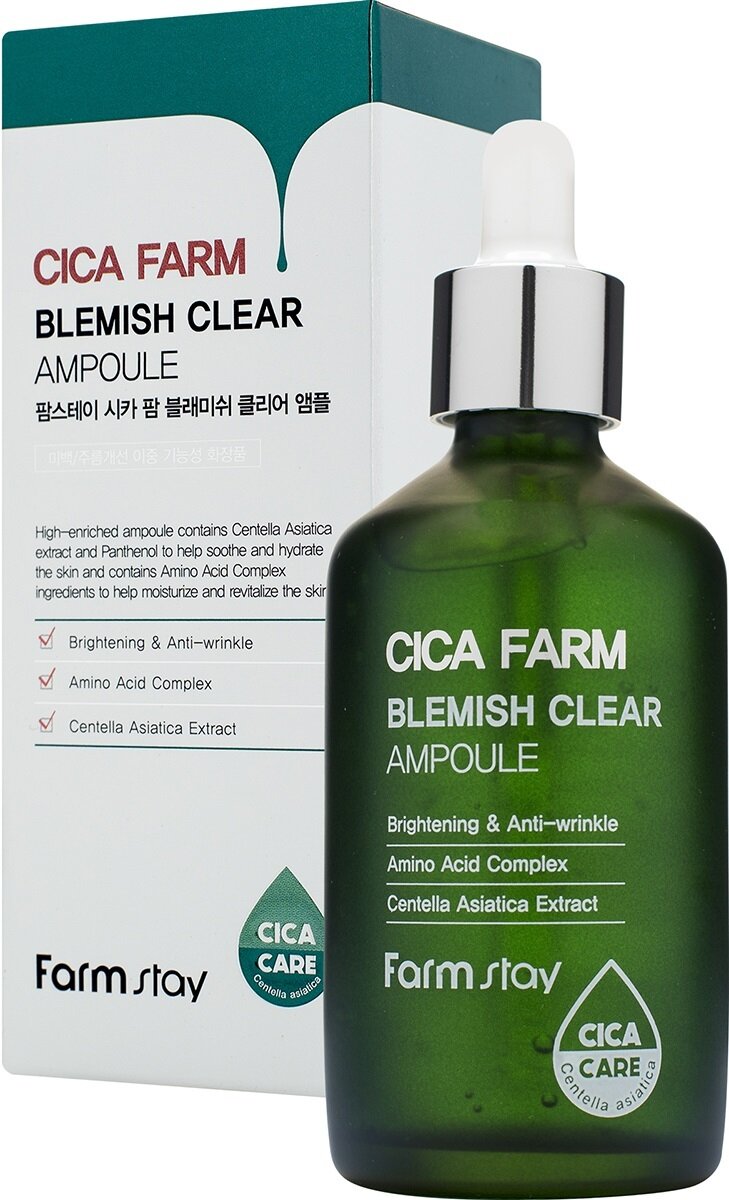 FARMSTAY Высокоактивная ампульная эссенция с центеллой азиатской против несовершенств кожи, 100 мл