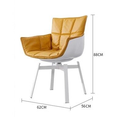 Стулья для столовой вращающийся в стиле Swivel HUSK DINING CHAIR B&B (Белые ножки, белый пластик, цвет кожи из микрофибры желтый)