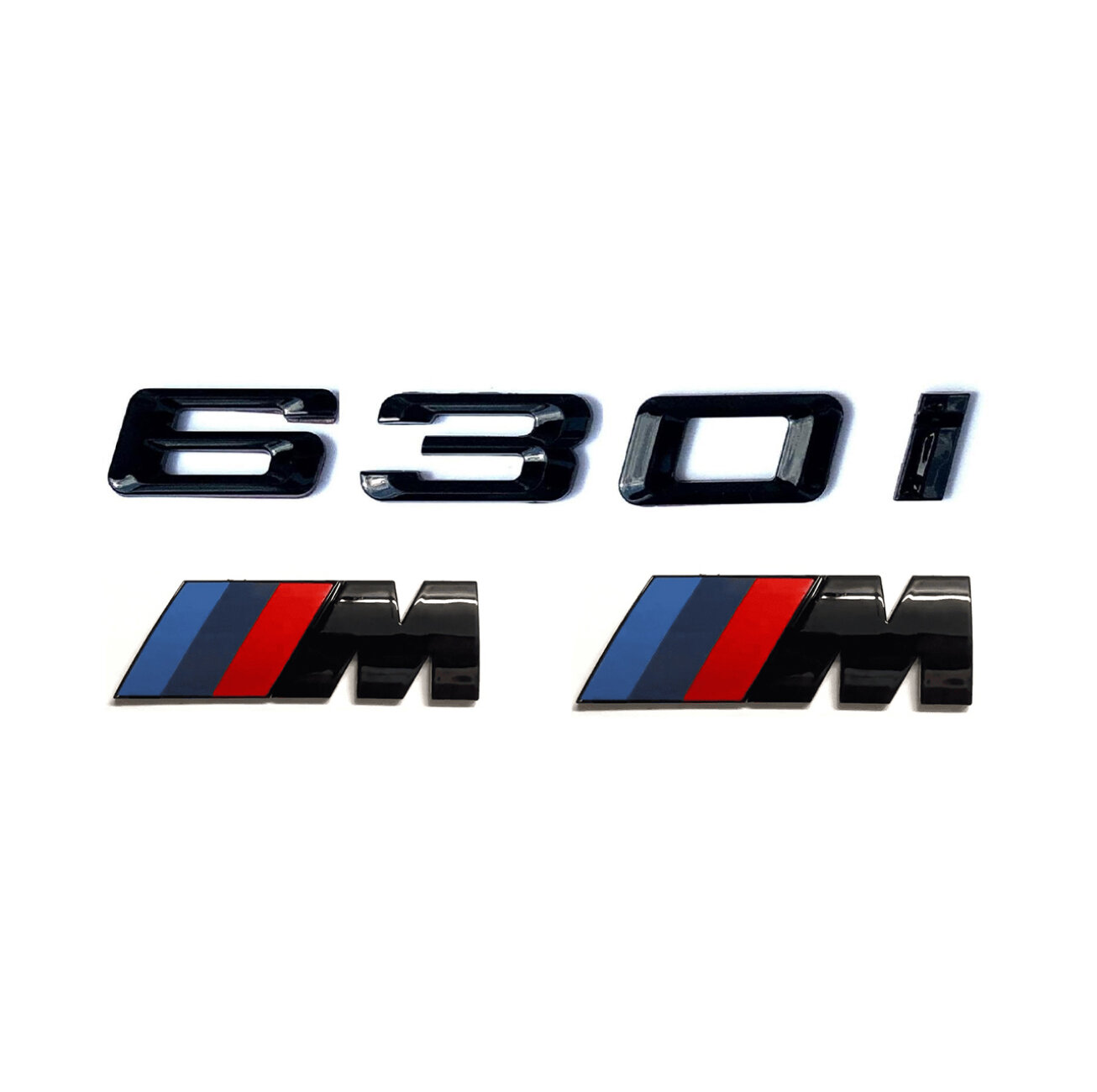 Комплект: шильдик на багажник 630 i для BMW 6 ой серии + 2 эмблемы на крыло M-performance черный мат