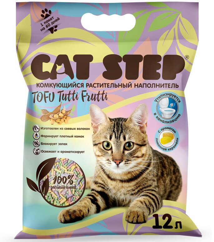 Cat Step Комкующийся наполнитель растительный Tofu Tutti Frutti (соевые волокна), 12л, 5.4 кг 5.4 кг