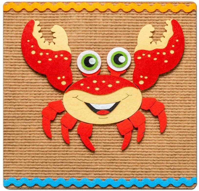 Коврик-пазл Smile Decor "Краб", развивающая игра из фетра, игровой набор на липучках для мелкой моторики, головоломка для малышей