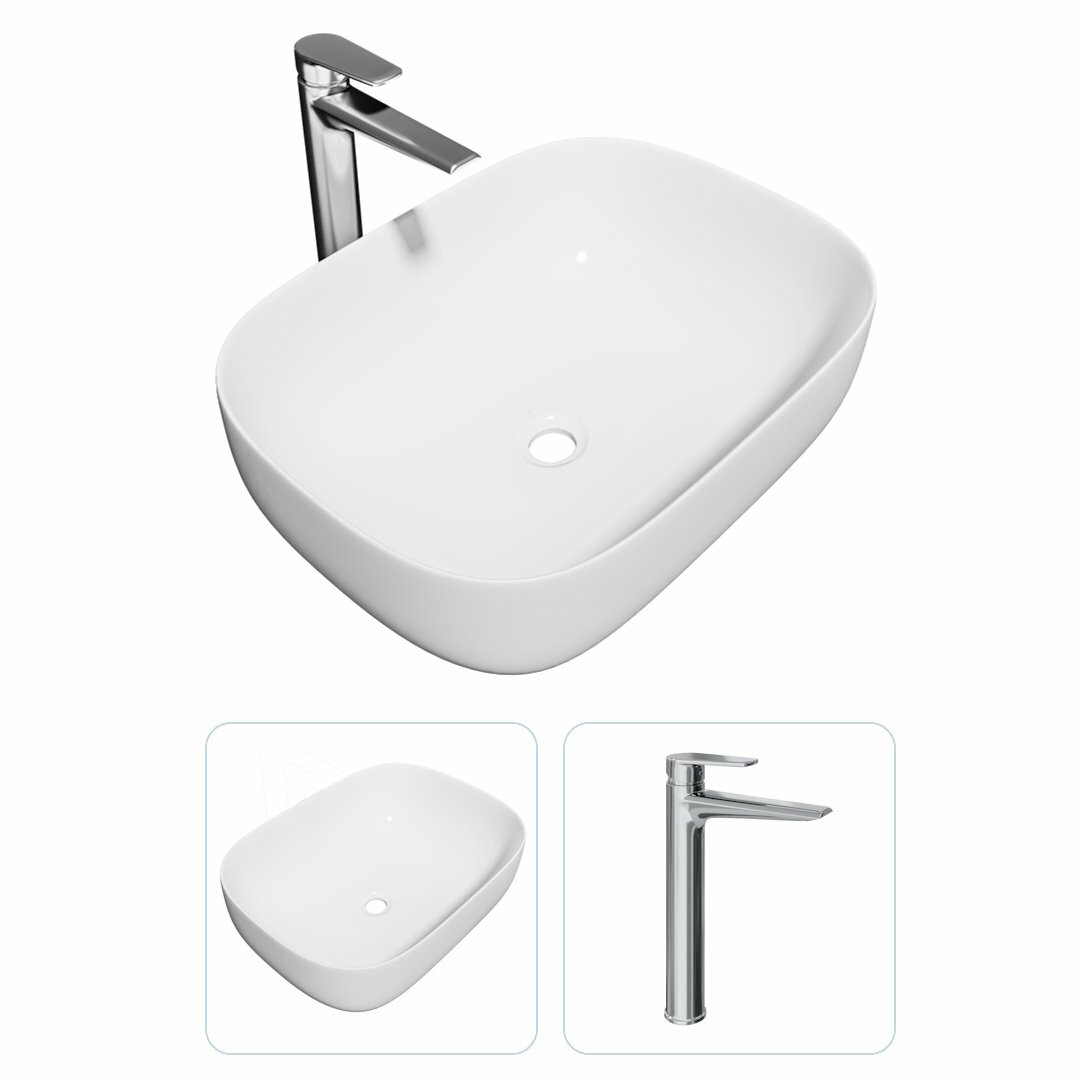 Раковина накладная для ванной Teymi Solli 50 в комплекте смеситель высокий хром F07405