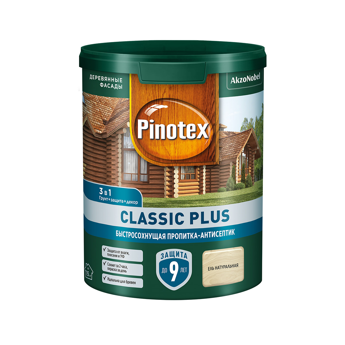 Пропитка-антисептик PINOTEX CLASSIC PLUS 3 в 1 быстросохнущая, ель натуральная 0,9л