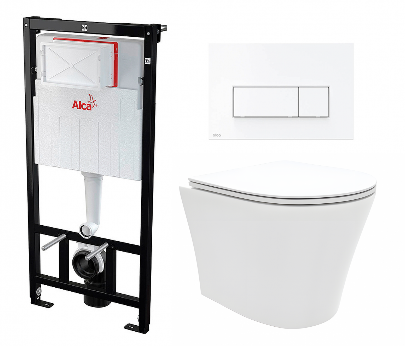 Комплект 3 в 1 инсталляция AlcaPlast + Унитаз подвесной Enio Neo EN5370588 + кнопка белая