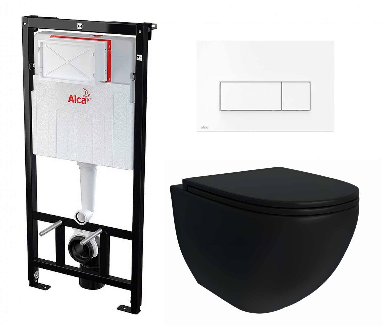 Комплект 3 в 1 инсталляция AlcaPlast + Унитаз подвесной Enio Unico BL черный EN4105055 + кнопка белая