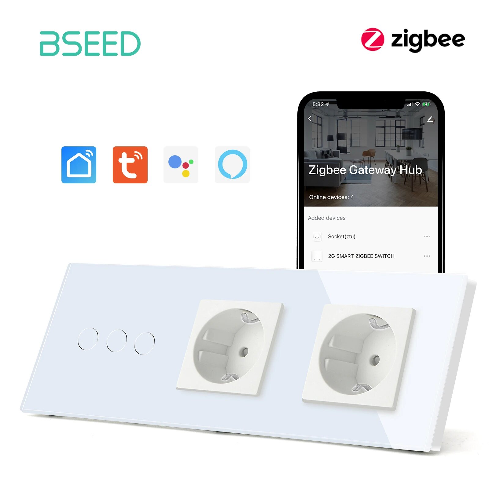 Умные выключатели BSEED Zigbee 1/2/3 клавиши 3Gang White