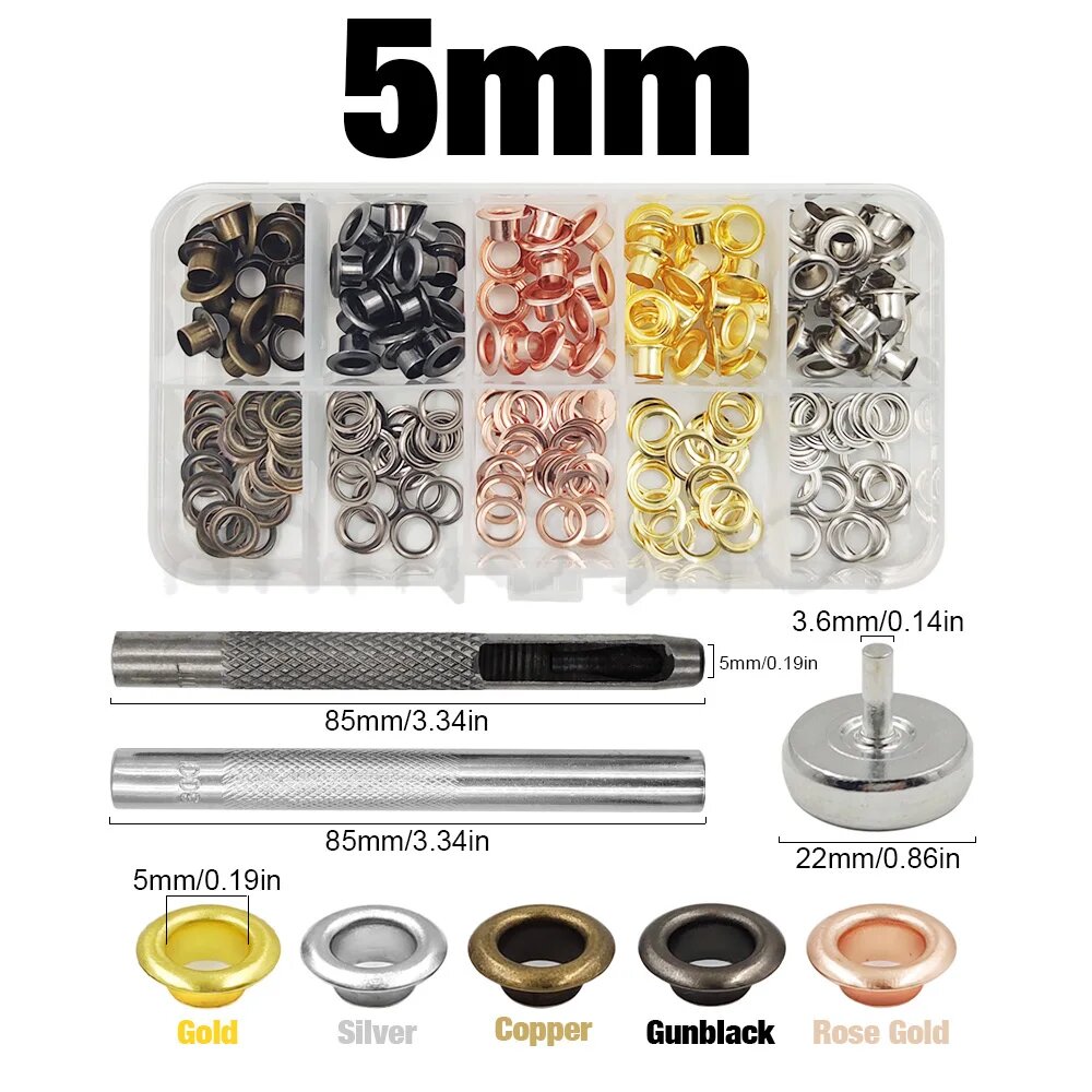 Металлические люверсы 4мм с шайбами для кожи 100 шт 5mm