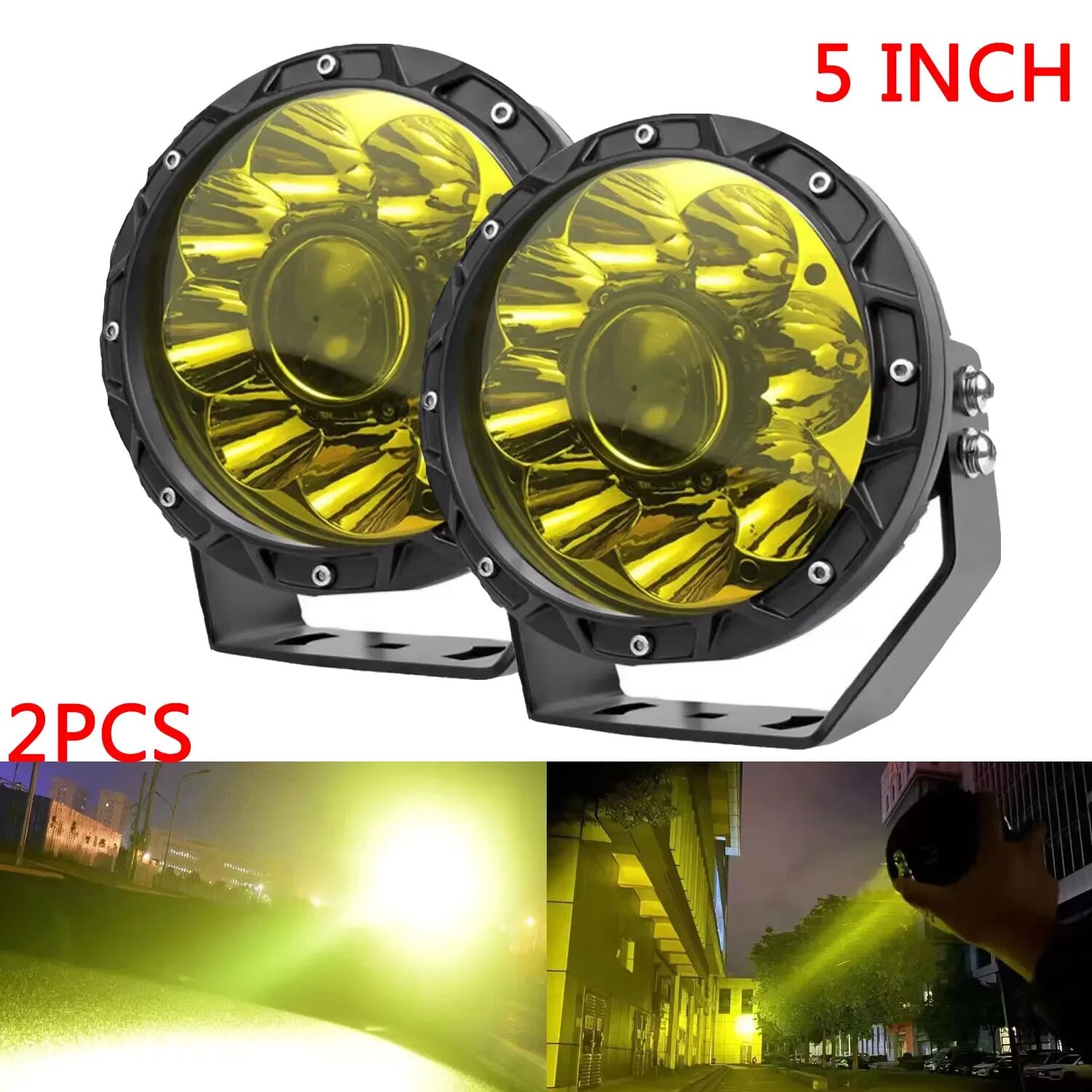 YBN Founder Search фара ближнего света светодиодные лампы 3000K для дальнего действия 4x4 вождения светодиодные внедорожные 12v 24v Автомобили Грузовик ATV SUV 2PCS 5inch Yellow