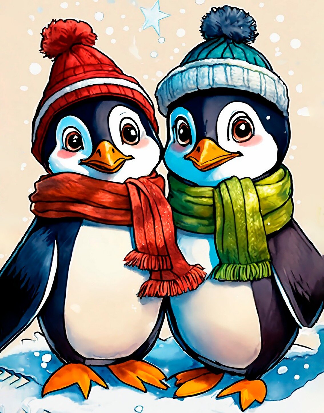 Картина по номерам "Пингвины" 40х50 см, хлопковый холст на подрамнике, акрил, Hobby Home