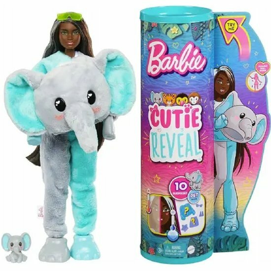 Кукла Barbie HKP98 Милашка-Барби и слоненок серия Cutie Reveal 30см