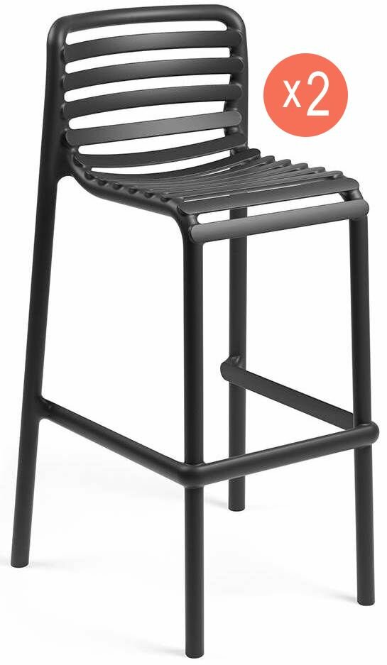 Комплект из 2-х барных стульев со спинкой Nardi Doga Stool, цвет антрацит, высота сиденья 75 см